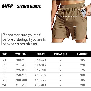 MIER Men's 7 inch Gym Shorts Quick Dry Running Workout Shorts with Pockets, Lightweight Athletic Shorts, Khaki, M