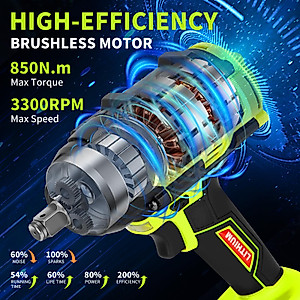 RYOJEGK 850N.m Cordless Impact Wrench Set, 1/2 inch 21V 640Ft-lbs Heavy Duty Impact Gun Kit, Brushless Llave De Impacto w/ 2 x 4.0Ah Battery, Pistola De Impacto for Home Car