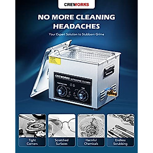 CREWORKS Ultrasonic Cleaner with Heater and Timer, 2.6 gal Digital Sonic Cavitation Machine, 240W 10L Stainless Steel Jewelry Cleaner for Professional Tool Watch Glasses Retainer Denture Coin Cleaning