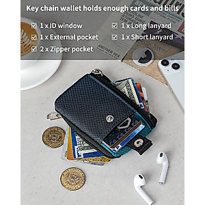 Artpaxy Minimalist Wallet For Mens Womens, Keychain RFID Blocking Zipper Small Wallet with ID Window 2 Lanyards,Water Resistant Travel Cash Card Coin Case Boys Girls