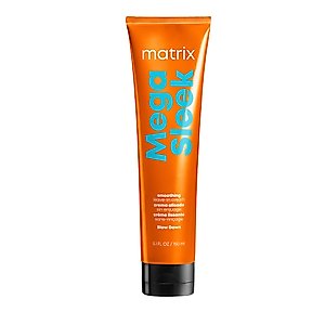 Matrix Mega Sleek Blow Down Smoothing Leave-In Cream - Smooths Hair, Detangles, & Tames Frizz, Heat Protectant, For Dry, Damaged & Frizzy Hair, 5.1 Fl Oz