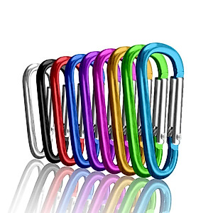 UPINS 100Pcs Aluminum Locking Carabiner Spring Clips Hook Keychain D Shape Buckle Pack