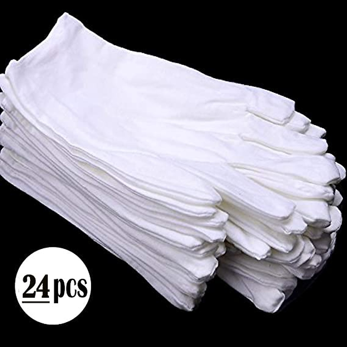 24 Pcs (12 Pair) White Cotton Gloves for Dry Hand Moisturizing Cosmetic Eczema Hand Spa and Coin Jewelry Inspection, Checking Gloves,Serving Gloves Stretchable Lining Gloves Moisturizing Gloves