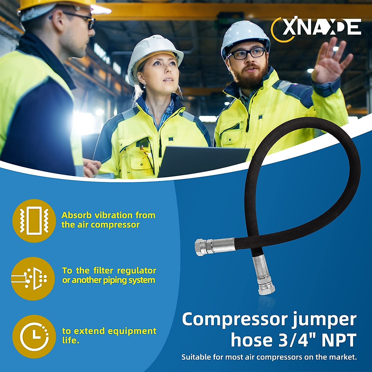 [2023 Upgraded] 40" x 3/4" Universal Compressor Jumper Hose - Two 3/4" Adapters, MAX 15MPA, 2175 PSI F0215-3 YEARS WARRANTY