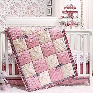 The Peanutshell Bella Crib Bedding Set for Baby Girls - 3 Piece Nursery Set - Crib Quilt, Fitted Crib Sheet, Dust Ruffle