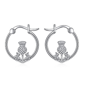 DAYLINLOVE Scottish Thistle Earrings 925 Sterling Silver Scottish Thistle Hoop Earrings for Women Thistle Jewelry Gifts for Women