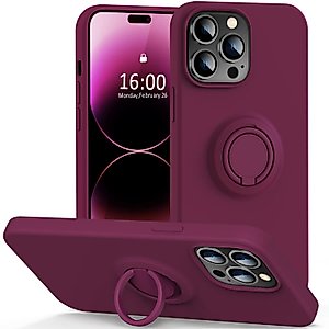 CHEZEAL Compatible with iPhone 14 Pro Max Case 6.7inch,[Bulit-in 360° Rotatable Ring Stand][Anti-Scratch Soft Microfiber Lining] Liquid Silicone Shockproof Phone Case for iPhone 14 Pro Max - Wine Red
