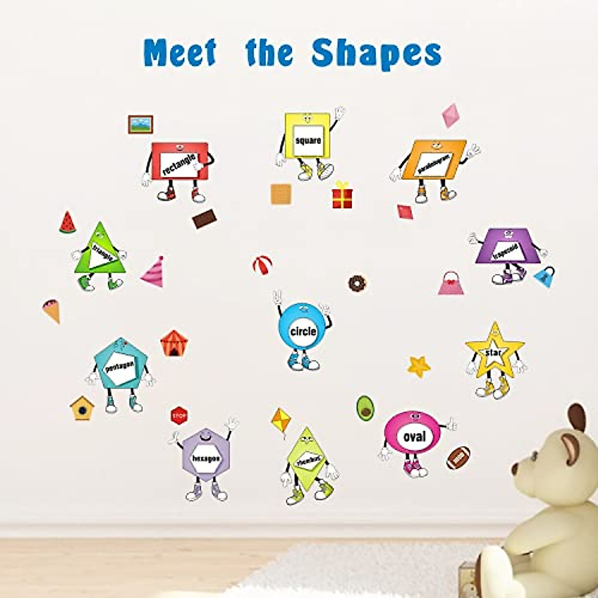 IARTTOP Colorful Shapes Wall Stickers, Educational Learning Geometry Wall Decals, Removable Wall Stickers for Kids Bedroom Preschool Kids Playroom Nursery Wall Decor Toddler Classroom Decoration