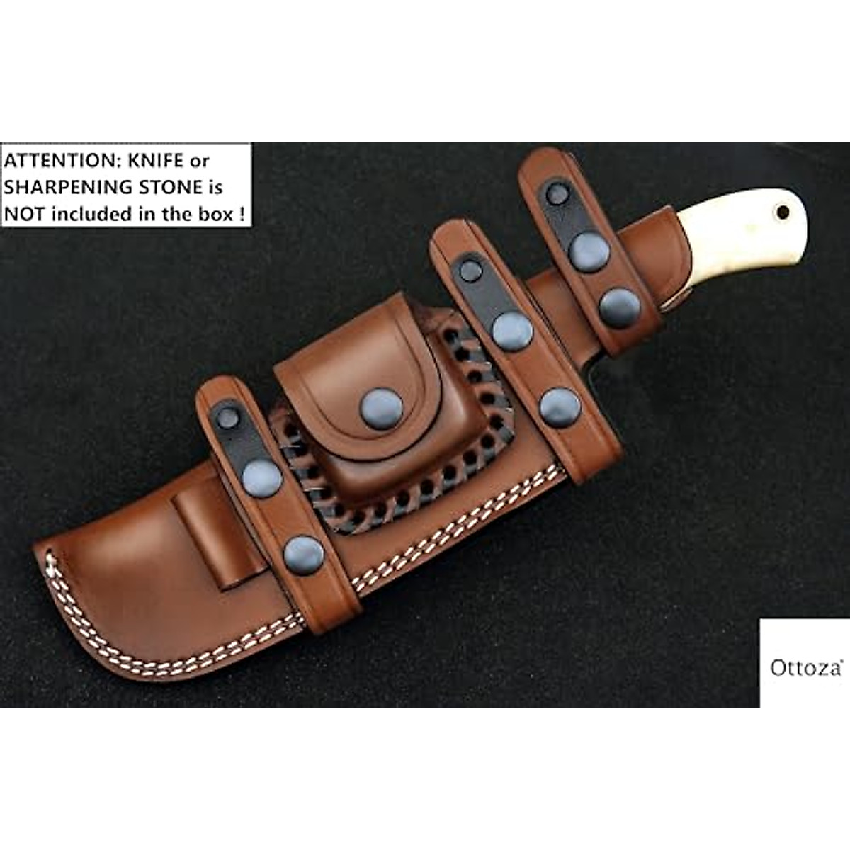 Ottoza Handmade XL Leather Knife Sheath RIGHT HAND Tracker Knife Sheath - Bushcraft Knife Sheath - Hunting Knife Sheath - Survival Knife Sheath Horizontal Carry Dark Brown TOP GRAIN LEATHER No:205