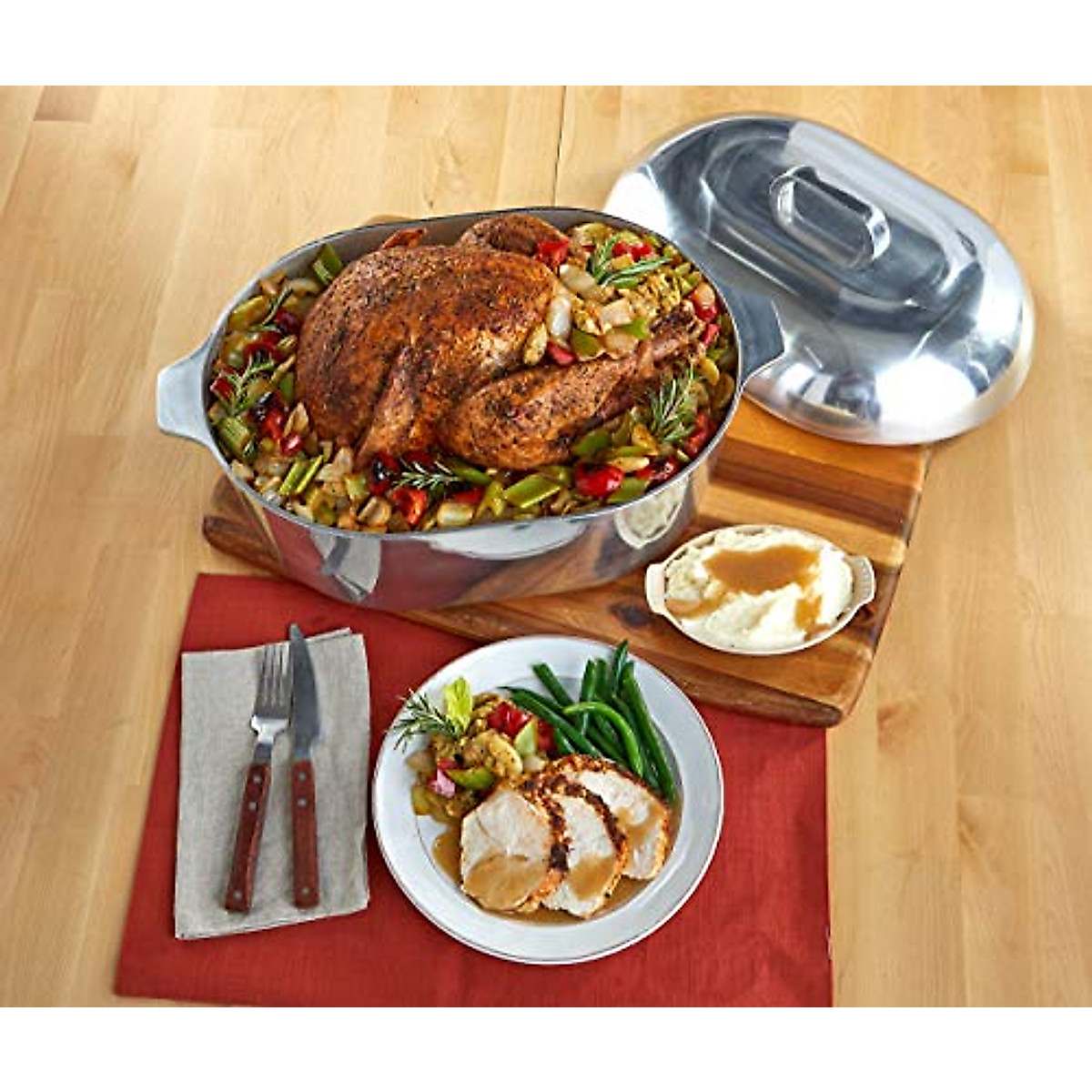 IMUSA USA Heavy Duty Cajun Oval Cast Aluminum Roaster 18", Silver
