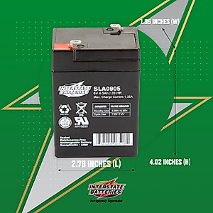 Interstate Batteries 6V 4.5Ah Battery (F1 Terminal) SLA AGM VRLA Rechargeable Replacement for Blood Pressure Monitors, Oxygen & Pulse Meters, Deer Feeders, Medical Devices (SLA0905)