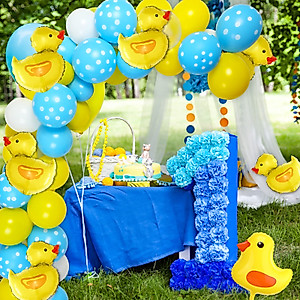 HyDren 113 Pcs Yellow Duck Balloon Arch Garland Kit 12 10 5 Inch Blue Yellow White Latex Balloons Mini Yellow Duck Foil Balloons for Baby Shower Decorations Rubber Duck Themed Birthday Party Supplies