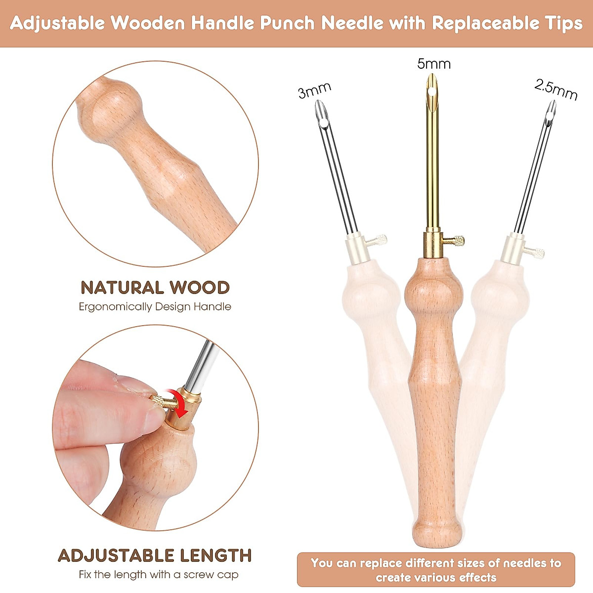 21PC Punch Needle Embroidery Kits Adjustable Punch Needle Tool, Wooden Handle Embroidery Pen, Hoops, Punch Needle Cloth, Punch Needle Kit Adults Beginner DIY Craft, Perfect Decoration and Gifts