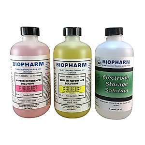 pH Buffer Calibration Solution 3-Pack: pH 4.00 Buffer, pH 7.00 Buffer, and Electrode Storage Solution — 250 mL (8.4 fl oz) Each — NIST Traceable Reference Standards for All pH Meters