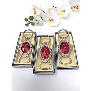 Quinceañera Keychain Bottle Opener Favor (12 PCS) - Sweet 15 Mis Quince 15 Birthday Sweet Sixteen Red Color Metal Key Ring Gift for Guests