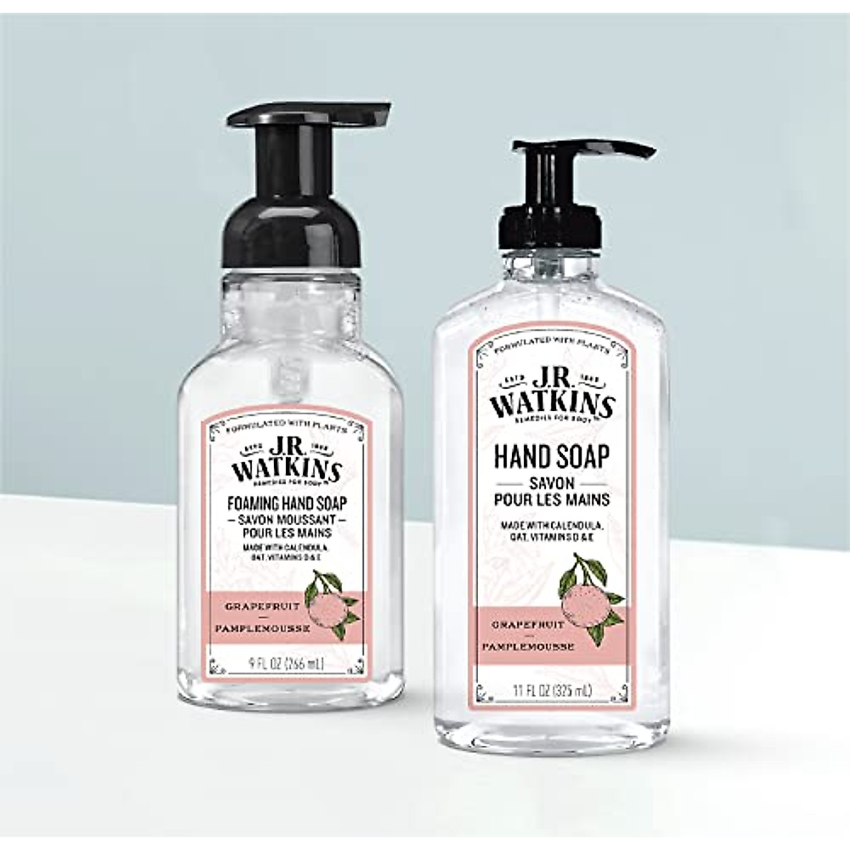 J.R. Watkins Foaming Hand Soap Pump with Dispenser, Moisturizing All Natural Hand Soap Foam, Alcohol-Free, Cruelty-Free, USA Made, Use as Kitchen or Bathroom Soap, Grapefruit, 9 fl oz, 6 Pack