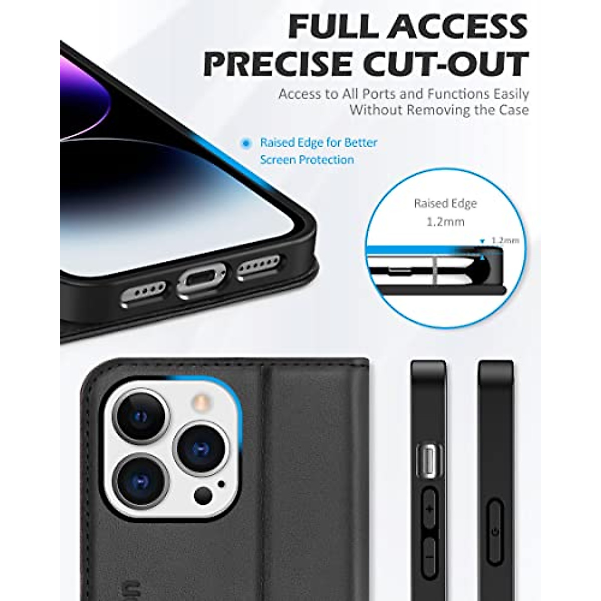 SHIELDON Case for iPhone 14 Pro Max 5G 6.7", Genuine Leather iPhone 14 Pro Max Wallet Case Flip Cover RFID Blocking Card Slots Magnetic Closure Case Compatible with iPhone 14 Pro Max 2022 - Black