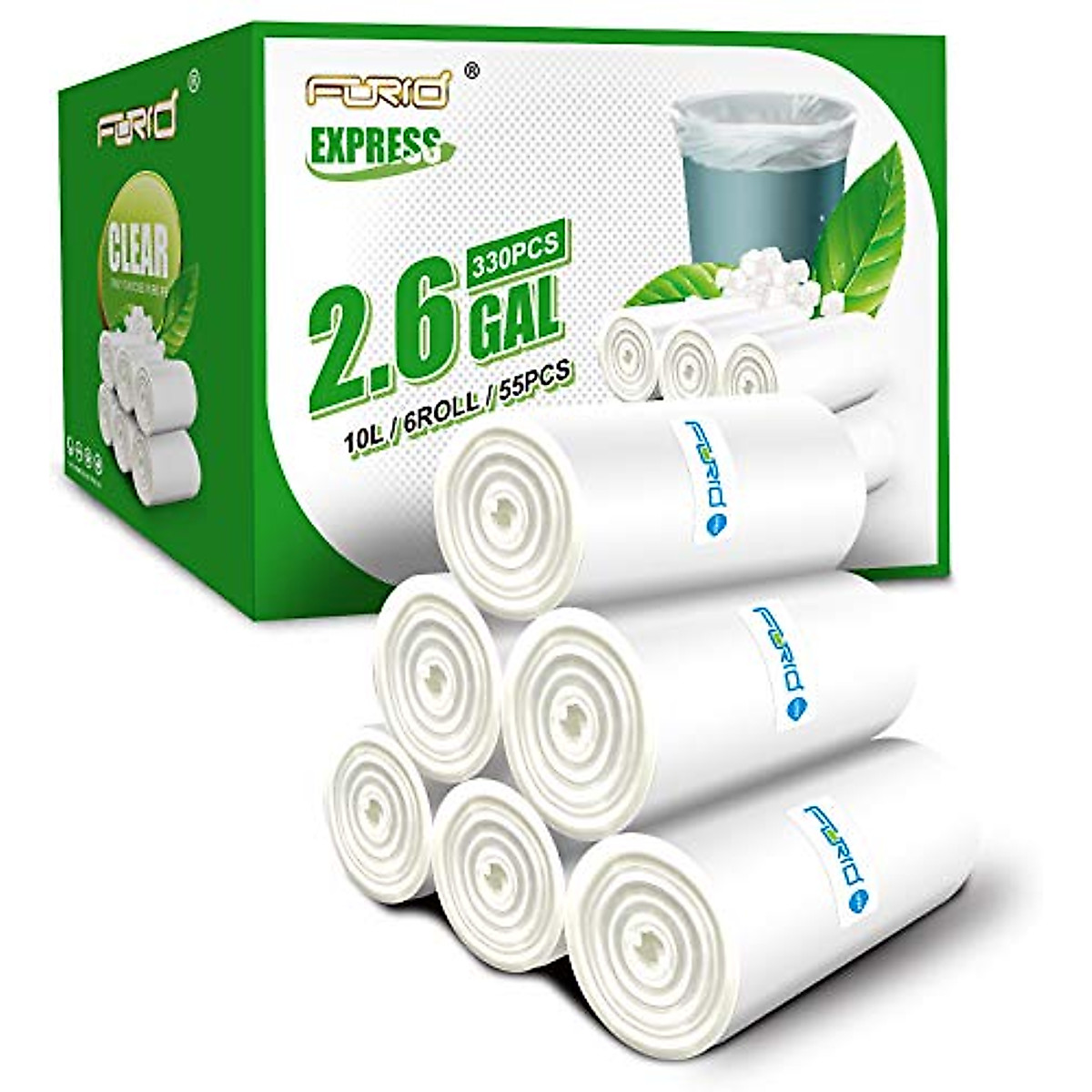 Small Clear Trash Bags FORID 2.6 Gallon Garbage Bags Wastebasket Bin Liners 330 Count Plastic Trash Bags for Bathroom Bedroom Office Garbage Can 10 Liters