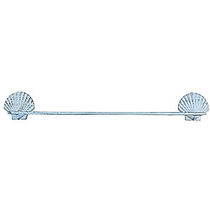 Hampton Nautical Aged White Cast Iron Shell Bath Towel Holder 28" - Bathroom Seashell Decor - Co