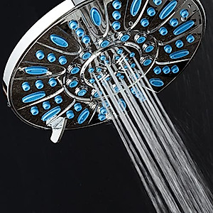AquaDance 7-inch 6-Setting Rainfall Showerhead with Anti-Microbial Microban Protection from Mold, Mildew, and Bacteria - Clog-Free Wave Blue Jets, Chrome Finish