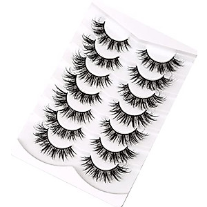 Pooplunch False Eyelashes Wispy Mink Lashes Cat Eye Look 8D Volume Fluffy Natural Fake Eyelash Faux Mink Lashes 7 Pairs Pack