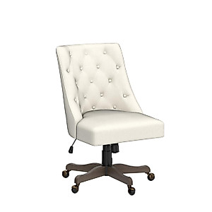 Modern Tufted Armless Home Office Chair, Comfy Upholstered Desk Chair with Vintage Wood Base, Height Adjustable Swivel Computer Task Chair for Living Room Bedroom, Beige