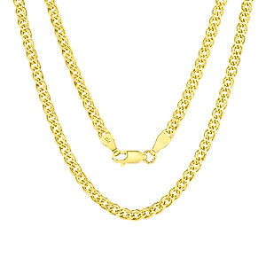 Nuragold 10K Yellow Gold 3.5mm Double Cuban Curb Link Chain Pendant Necklace, Womens Men Jewelry Lobster Clasp 16" 18" 20" 22" 24" 26"