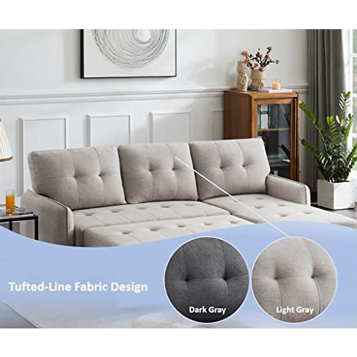 INFINI FURNISHINGS Reversible Storage Chaise Lounge 84" Wide Sectional Sofa with Pull Out Sleeper Bed, Dark Gray