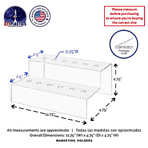 Marketing Holders Wine Stopper Wine Bottle Topper Liquor Pourer Display Stand 12 Slot Rack .75 Inch Wide Holes Clear Acrylic 2 Tier Riser 11.75 Inch Wide by 4.75 Inch Deep Retail Counter Showcase