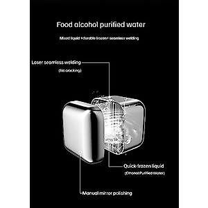 8 Pieces Stainless Steel Whiskey Cooling Stone, Reusable Ice Cube, High Cooling TechnologyFor Whiskey, Vodka, Liqueur, Wine, Beverage Juice Or Soda, Tray With Clamps and Ice Cube