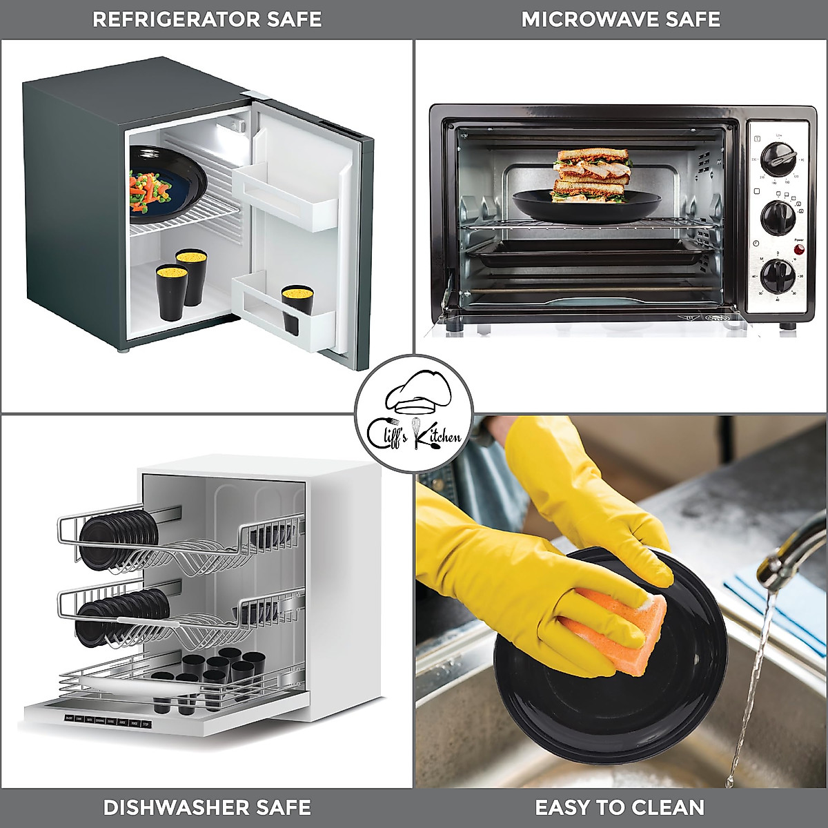 32 Pcs Wheat Straw Dinnerware Sets-Black Dinnerware Sets For 8- Unbreakable Outdoor Camping Dishes With Large Plates, Bowl And Cup Set-BPA Free,Lightweight,Microwave Safe Wheat Straw Plates And Bowls