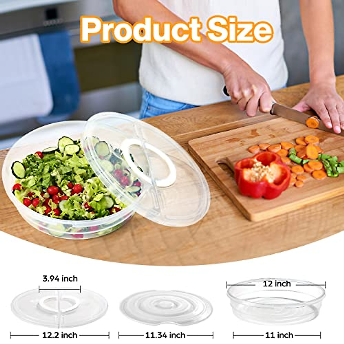 2 Pack 12 inch Food Storage Container with Lid and Handle, Reusable 2 Compartments Pizza Slice Storage Container, Pizza Storage Container Round for Cheese Cake, Corn Pie, Fruit White Clear Visible