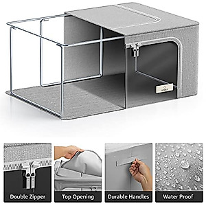 Sorbus Storage Bins with Metal Frame - Stackable & Foldable Clothes Organizer Bags - Oxford Fabric Storage Containers with Large Clear Window & Carry Handles, Organization for Bedroom, Closet, Bedding, Linens, sheet, Pillow, Blanket, Clothes, Books, and t
