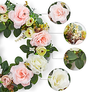 Adeeing Artificial Flower Swag 22-Inch Rose Peony Swag Arch Wreath Centerpiece for Wedding Home Room Garden Lintel Decoration,Pink Peonies