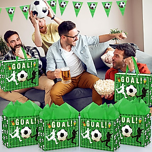 Soccer Party Gift Bag, Large Soccer Gift Wrap Bag with Tissue Paper Goal Greeting Card Decorations for Sports Party Favor Soccer Birthday Goodie Gifts Treat Wrapping Bags for Boys Men Team Supplies