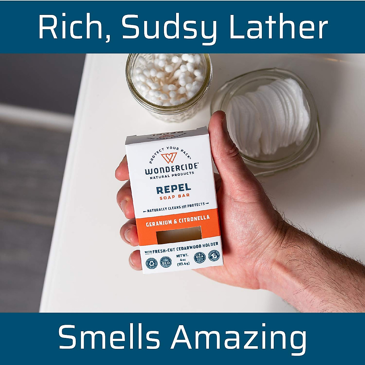 Wondercide - Repel Soap Bar for Kids & Family - Citronella & Geranium - With Natural Essential Oils, Coconut Oil, and Shea Butter - Gentle and Moisturizing - 4oz Bath Bar