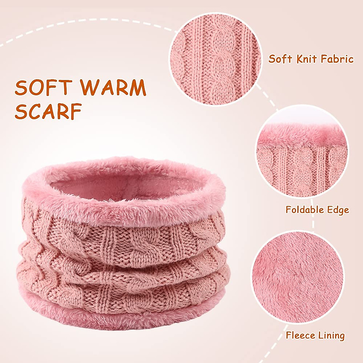 Yuoahcn 3 PCS Kids Winter Beanie Hat Round Scarf Gloves Set Thick Twist Knit Warm Toddler Winter Cap Gloves Neck Warmer for Boys Girls 1-8 Years (Deep Pink)