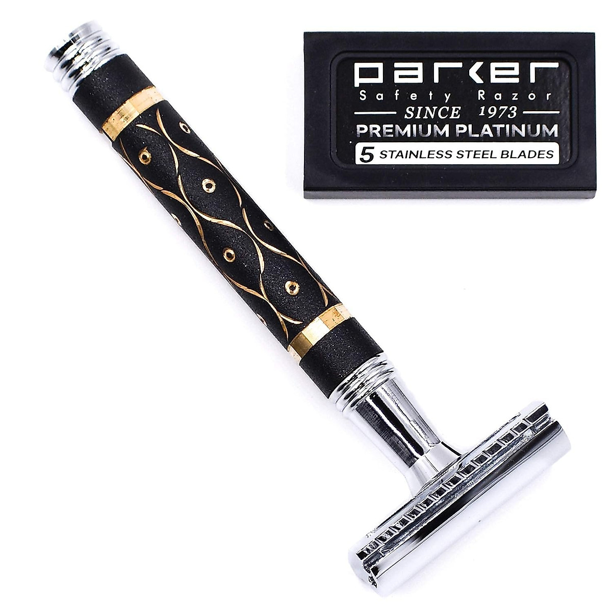 Parker, 65R Super Heavyweight Gray and Gold Double Edge Safety Razor & 5 Parker Blade Refills
