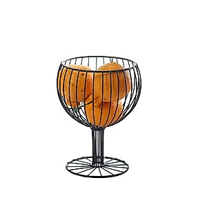MAYITBE Wine Glass Decor Fruit Basket Round Tiered Wire Basket Snacks Candy Storage Fruit Container Basket Vegetable Rack Wine Glass Cork Holder Restaurant Decor(Black A)