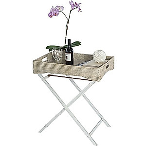 KOUBOO La Jolla Rattan Butler Tray with Folding Wood Stand, White Wash
