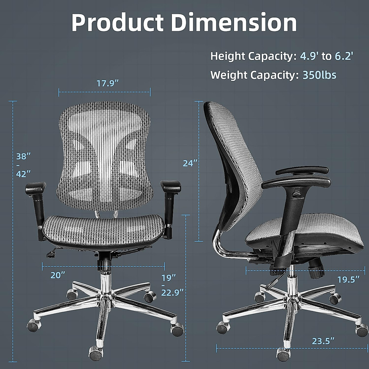 Mimager Mesh Seat Office Chair, Ergonomic Office Chair with Lumbar Support, Mesh Desk Chair 120°Tilt Function, Computer Desk Chairs with Wheels Armrests for Home Office, Conference Room, Black
