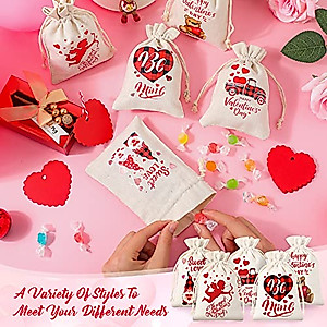 20 Pieces Valentine's Day Gift Bags with Drawstring Linen Cloth Candy Jewelry Pouches Sacks Small Muslin Bags with Heart Tag Labels and Ropes for Valentine's Day Wedding Bridal Shower, 5 x 7 Inch