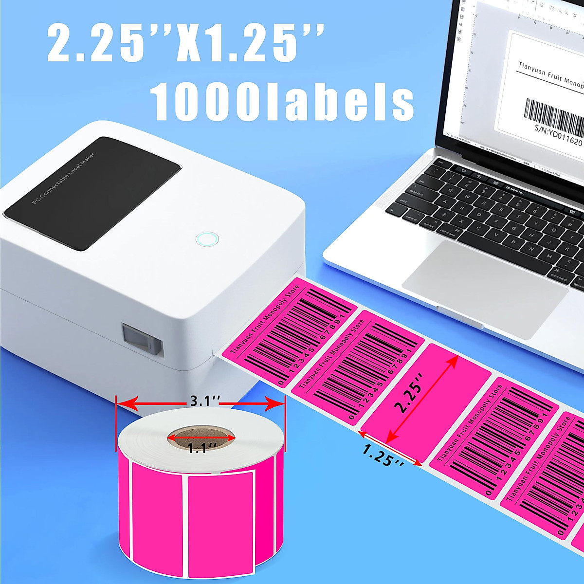 PARLAIM Rectangle Thermal Sticker Labels, 1000PCS Commercial Grade Square Direct Thermal Printer Labels for Address Shipping Label,UPC QR Code, Name Tag, Price Sticker (Fluorescent Pink)