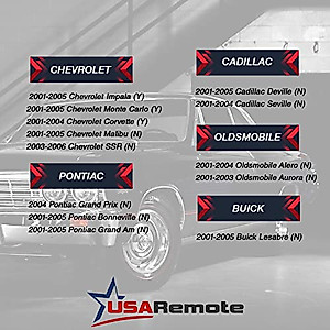 Car Key Fob Keyless Entry Remote fits Chevy Corvette Malibu SSR/Pontiac Bonneville Grand Am/Buick Lesabre/Cadillac Deville Seville/Oldsmobile Alero Aurora (KOBLEAR1XT, 25695954)