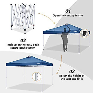 COBIZI Canopy 10'x10' Pop Up Commercial Instant Gazebo Tent, Fully Waterproof, Outdoor Party Canopies with 4 Removable Zippered Sidewalls, 4 sandbags for Camping Garden Party Beach (Blue)