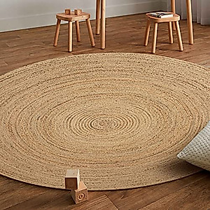 Jute Braided Rug, 4' Round Natural, Hand Woven Reversible Rugs for Kictchen Living Room Entryway, 4 Feet Round