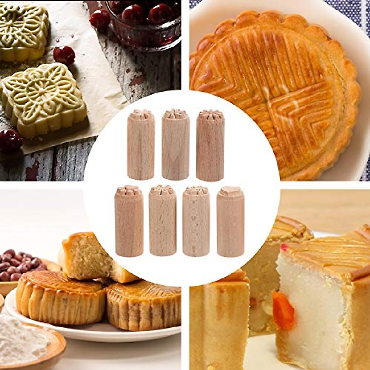 Beavorty 7Pcs Wood Pottery Tools Stamps Wooden Clay Pottery Stamps Column Wooden Stamps Natural Wood Stamps for Clay Art Valentines Day Easter Gift