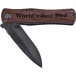 World's Best Dad Folding Stainless Steel Pocket Knife, (Wood Handle