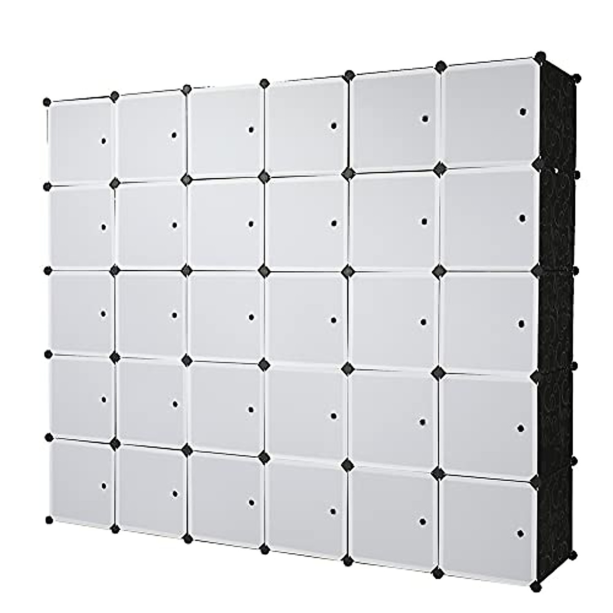 CuisinSmart 5 Layer 30 Grid Cube Storage with 6 Hangers DIY Assemble Wardrobe for Household Living Room Black and White