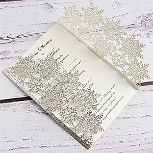 Cylallen 20 sets Snowflake Laser Cut Wedding Invitations Cards Bridal Shower Invitation Cards with ribbon,Birthday Invite Cover,Graduation Invite (Giltter Silver, Whole set)